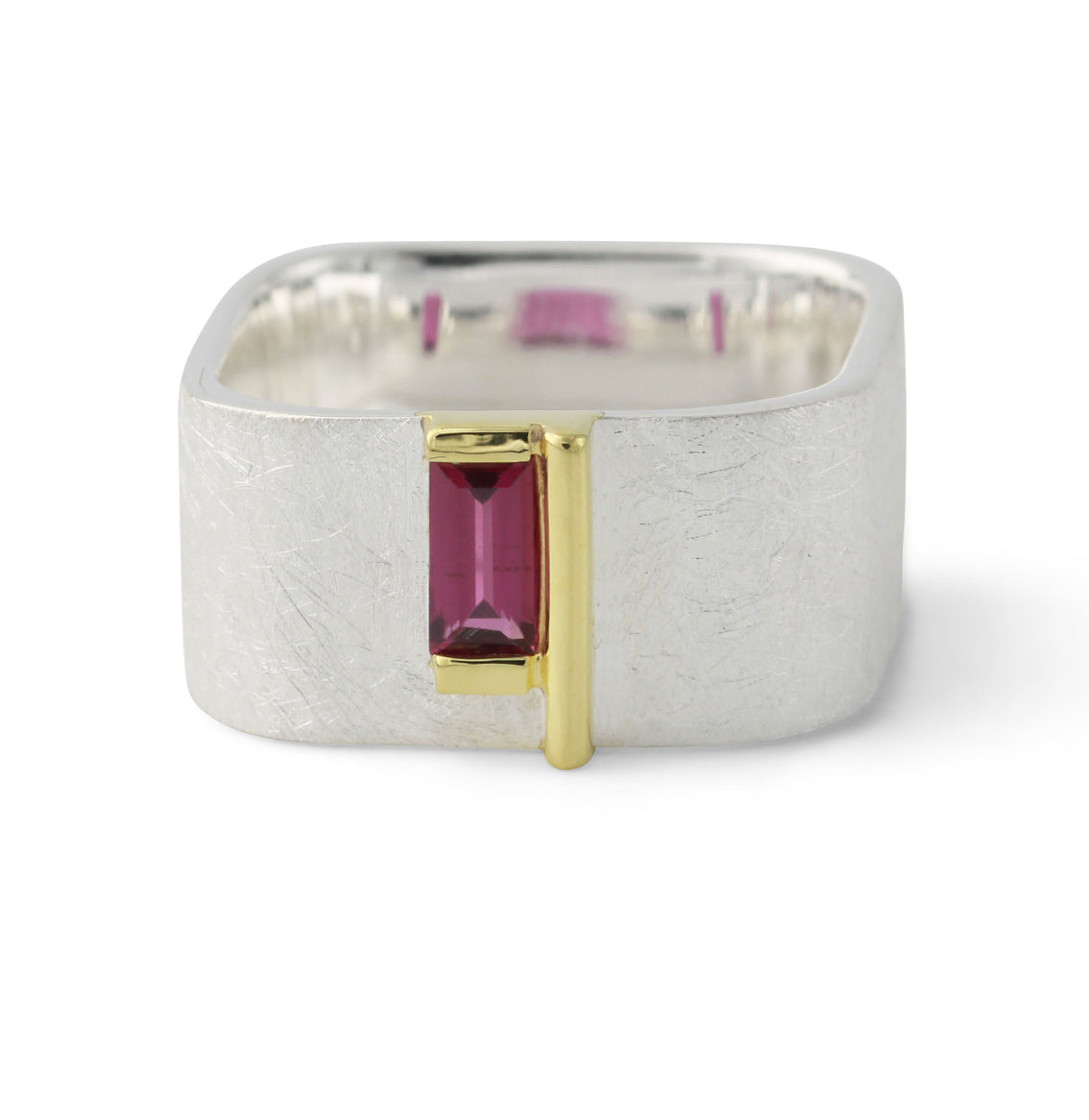 Silberring mit 6x3mm Rhodolith, 18ct vergoldet – Campur